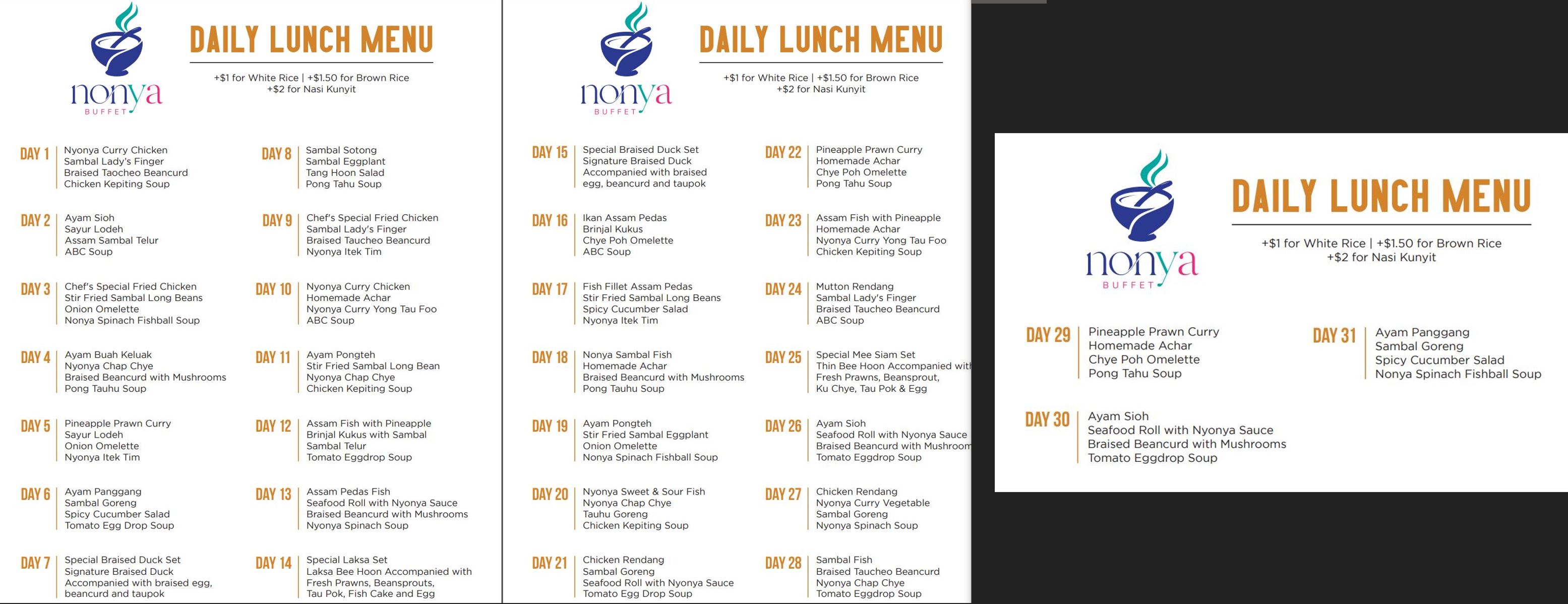 Nonya Buffet - Nonya Tingkat Menu Lunch (20 days)